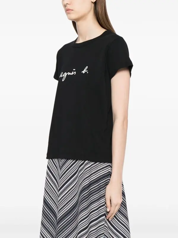 AGNES B. Logo-print Cotton T-shirt - Black