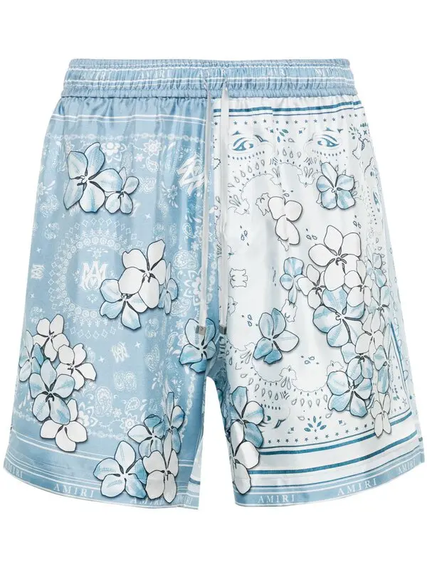 Amiri Bandana Floral Silk Shorts