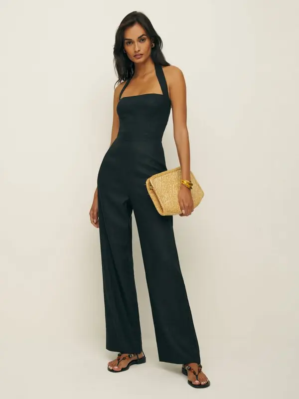 REFORMATION Malika Linen Jumpsuit - Black