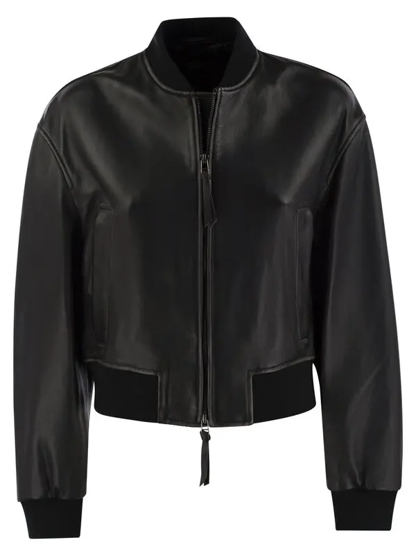 Max Mara Hiltex Nappa Leather Bomber Jacket