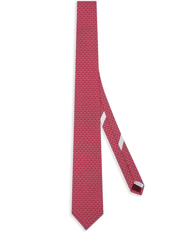 FERRAGAMO Gancini-print Silk Neck Tie - Red