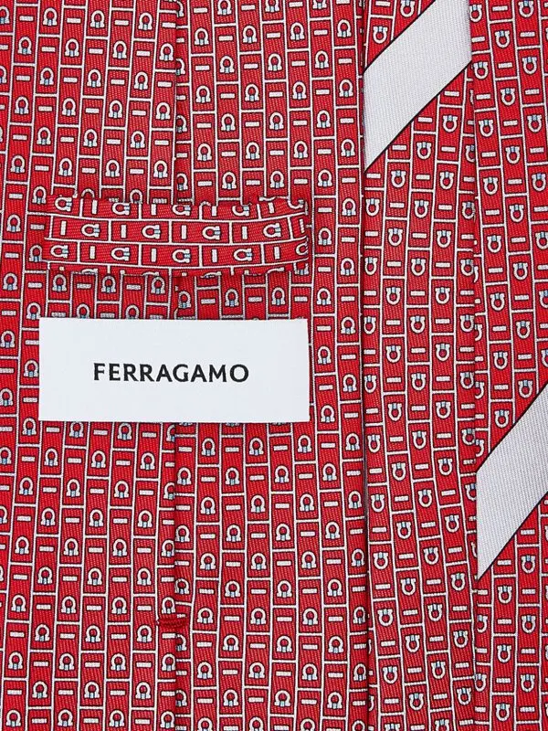FERRAGAMO Gancini-print Silk Neck Tie - Red