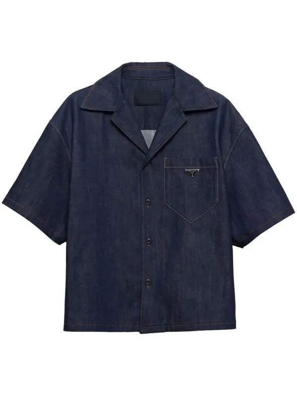 Prada Triangle-logo Button-up Denim Shirt