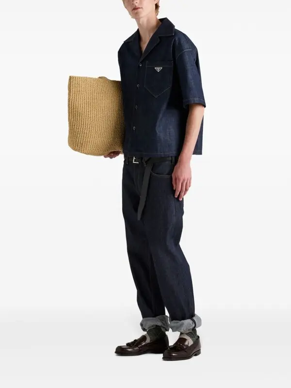 Prada Triangle-logo Button-up Denim Shirt