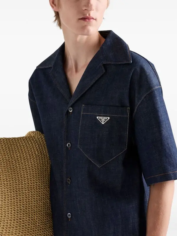 Prada Triangle-logo Button-up Denim Shirt