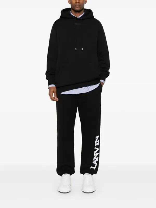 LANVIN Embroidered Logo Cotton Hoodie - Black