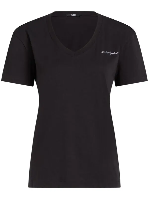 Karl Lagerfeld Signature V-neck T-shirt - Black