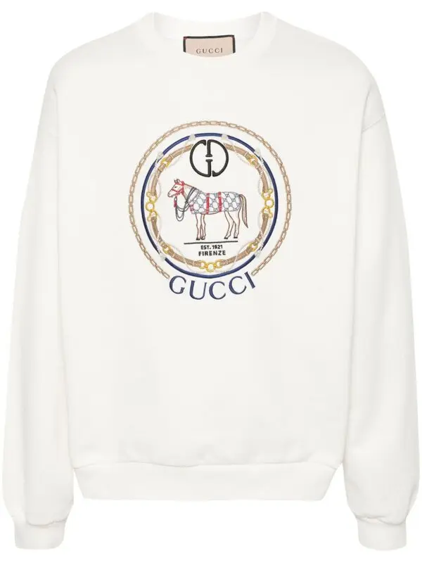 Gucci Gg-embroidered Cotton Sweatshirt - Neutrals