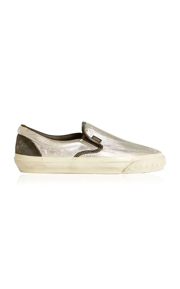 GOLDEN GOOSE Laminated Leather Slip-on Sneakers - Silver