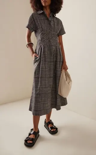 proenza schouler white label balston check poplin midi dress Proenza Schouler White Label Checked Cotton Poplin Midi Dress - Grey
