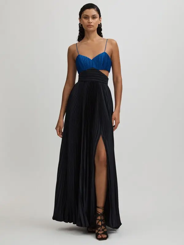 AMUR Elodie Pleated Maxi Dress