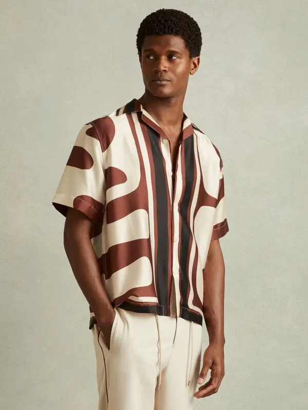 REISS Tom Relaxed Printed Cuban Collar Shirt