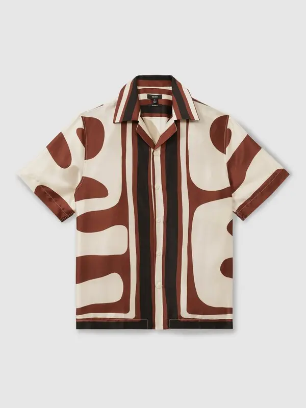 REISS Tom Relaxed Printed Cuban Collar Shirt