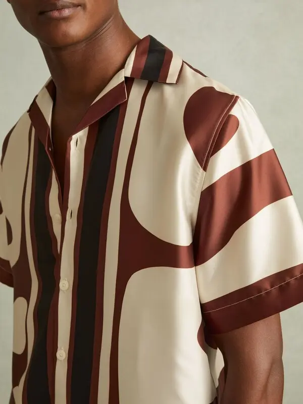 REISS Tom Relaxed Printed Cuban Collar Shirt