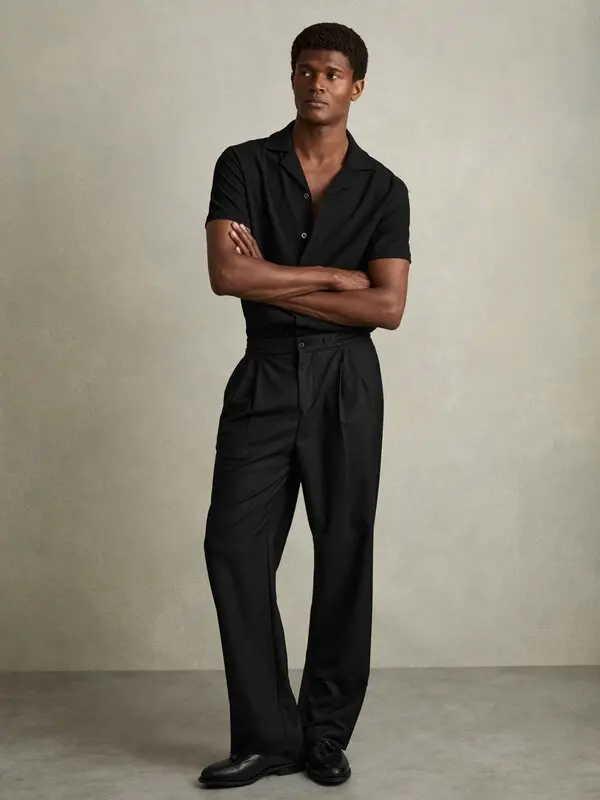 REISS Hunt Textured Crepe Cuban Collar Shirt