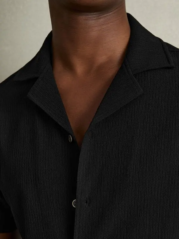 REISS Hunt Textured Crepe Cuban Collar Shirt