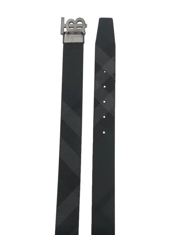 Burberry Monogram Buckle Reversible Leather Belt - Black