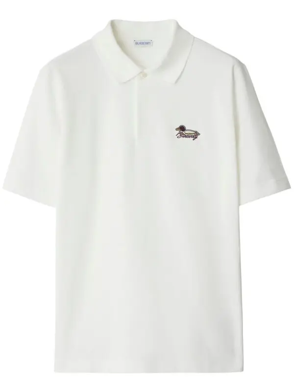 Burberry Logo-patch Cotton Polo Shirt - Neutrals