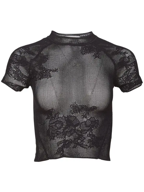 FLEUR DU MAL Pointelle-knit Lace T-shirt - Black