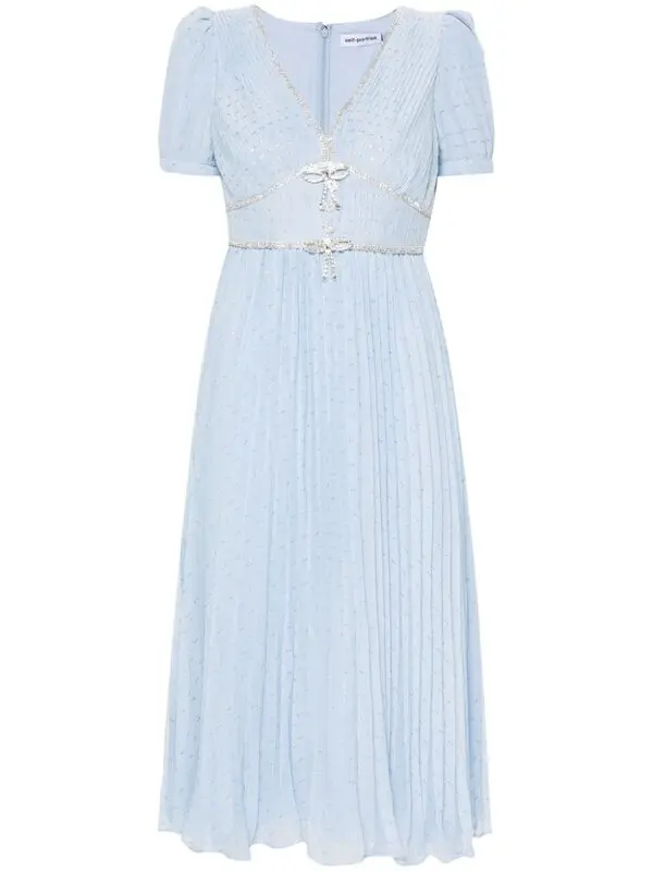 SELF-PORTRAIT Pleated Chiffon Midi Dress