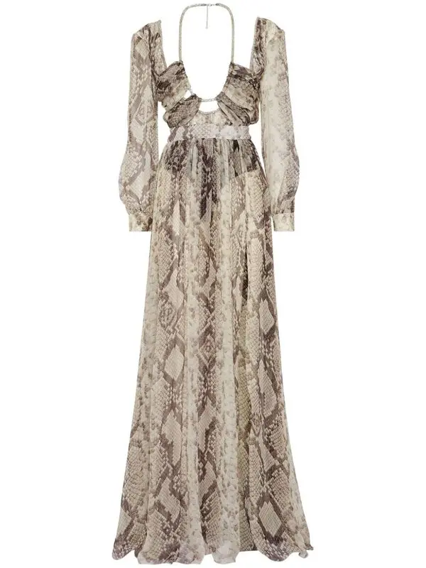 Philipp Plein Snakeskin-print Silk Maxi Dress