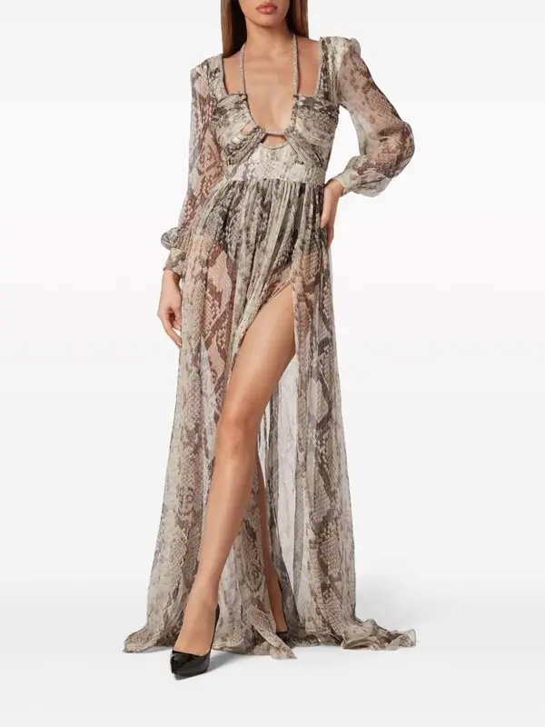 Philipp Plein Snakeskin-print Silk Maxi Dress