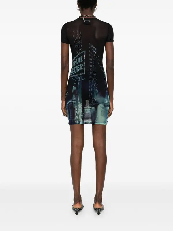 Jean Paul Gaultier Pigalle-print Mesh Mini Dress