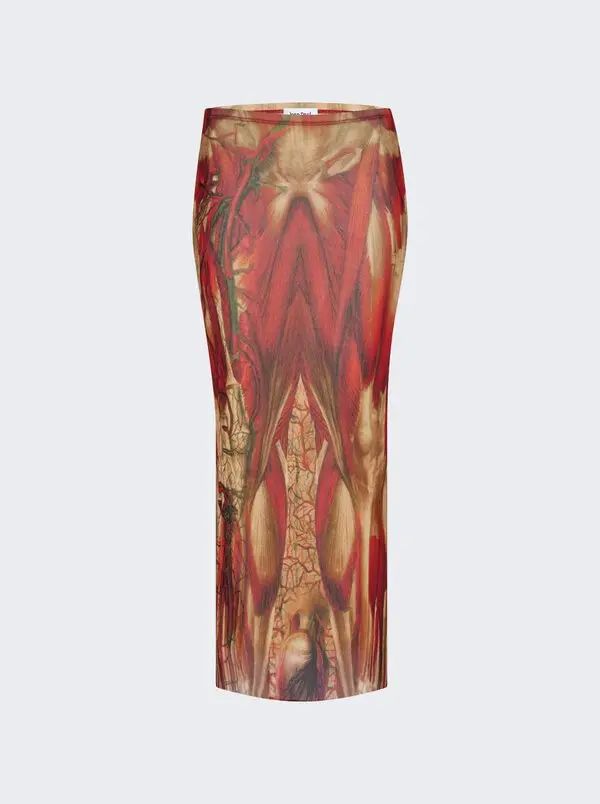 JEAN PAUL GAULTIER Mesh Long Skirt - Red Écorché Print