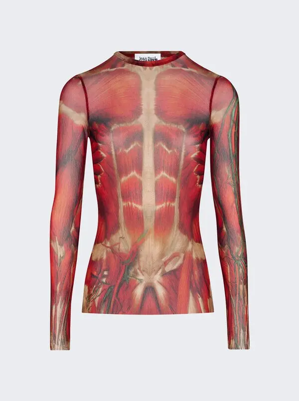 Jean Paul Gaultier Mesh Long Sleeve Top - Red Écorché Print