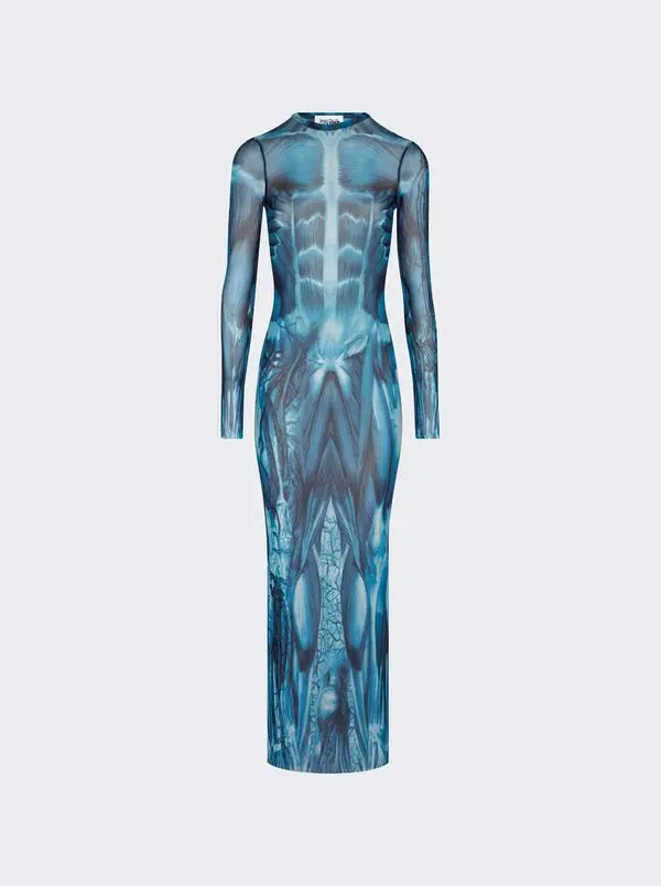 Jean Paul Gaultier Mesh Long Dress - Blue Écorché Print