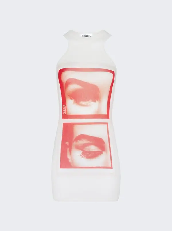 Jean Paul Gaultier Mesh Tank Mini Dress - Eyes And Lips Print