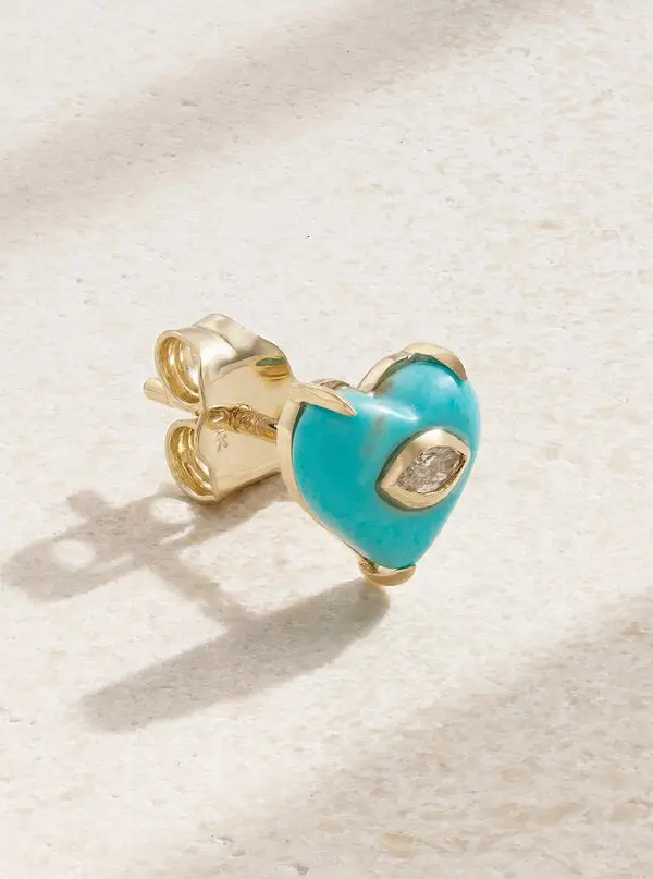 SYDNEY EVAN 14-karat Gold, Turquoise And Diamond Single Earring - Green