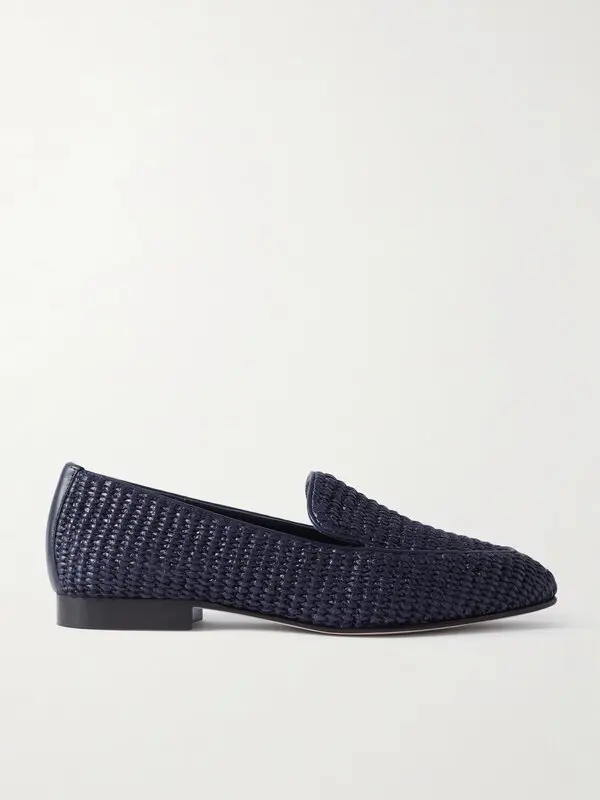 Manolo Blahnik Pitakara Raffia Loafers - Blue