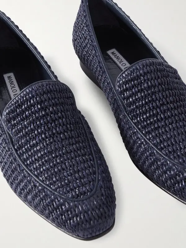 Manolo Blahnik Pitakara Raffia Loafers - Blue