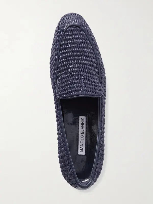 Manolo Blahnik Pitakara Raffia Loafers - Blue