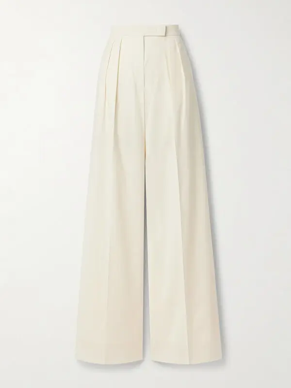Max Mara Piombo Pleated Wool Wide-leg Pants - White
