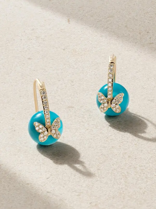 SYDNEY EVAN Butterfly Turquoise And Diamond Earrings - Gold