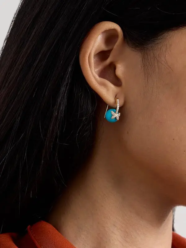 SYDNEY EVAN Butterfly Turquoise And Diamond Earrings