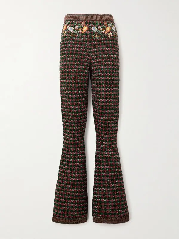 Etro Embroidered Jacquard-knit Bootcut Pants