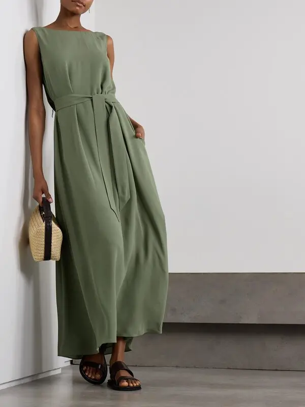 Loro Piana Belted Silk-crepe Maxi Dress