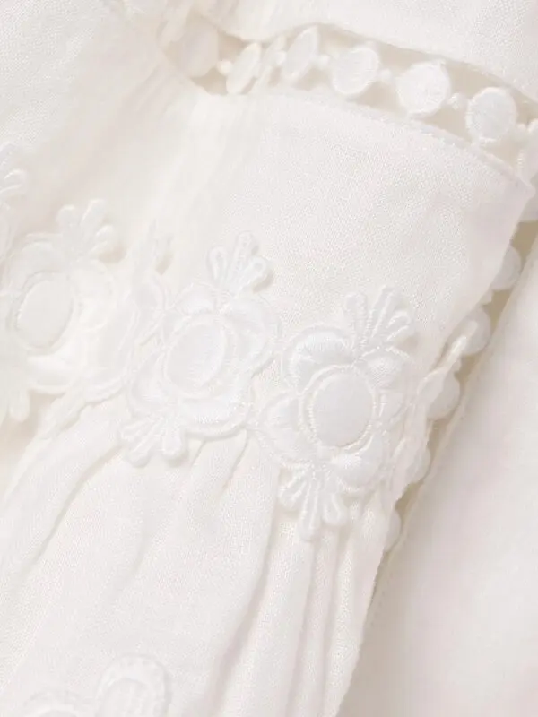 Zimmermann Pop AppliquD Guipure Lace-Trimmed Linen Mini Dress In Ivory -  40% Off | Editorialist