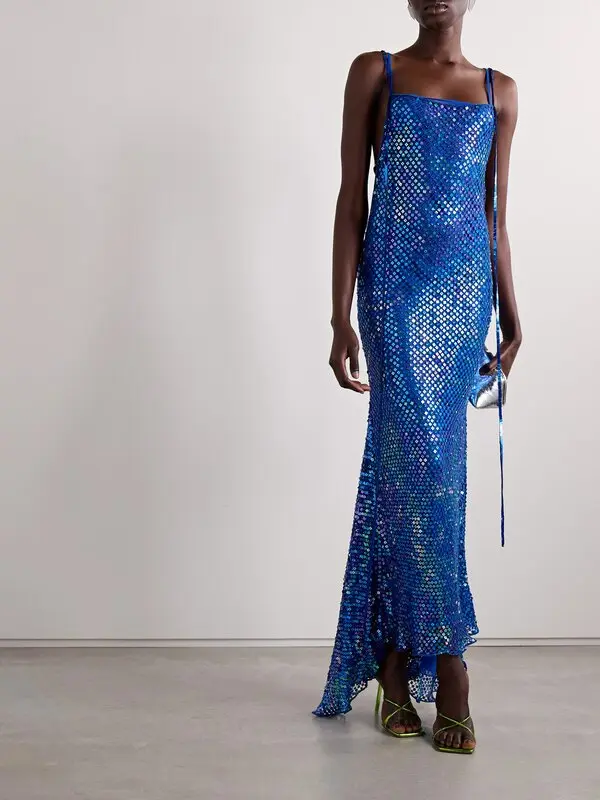 Attico Asymmetric Draped Embellished Maxi Dress In Blue - 50% Off |  Editorialist