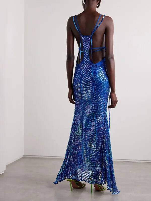 Attico Asymmetric Draped Embellished Maxi Dress In Blue - 50% Off |  Editorialist