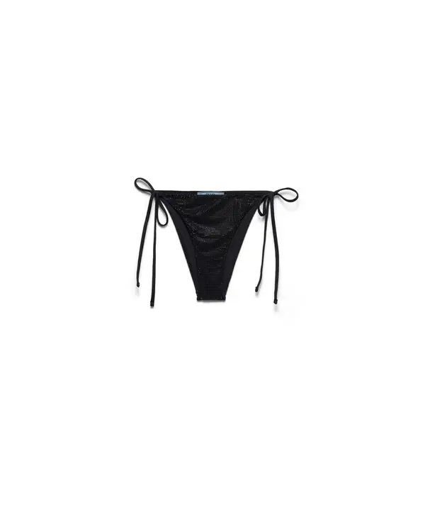 Prada Jersey Bikini Bottom With Rhinestones - Black