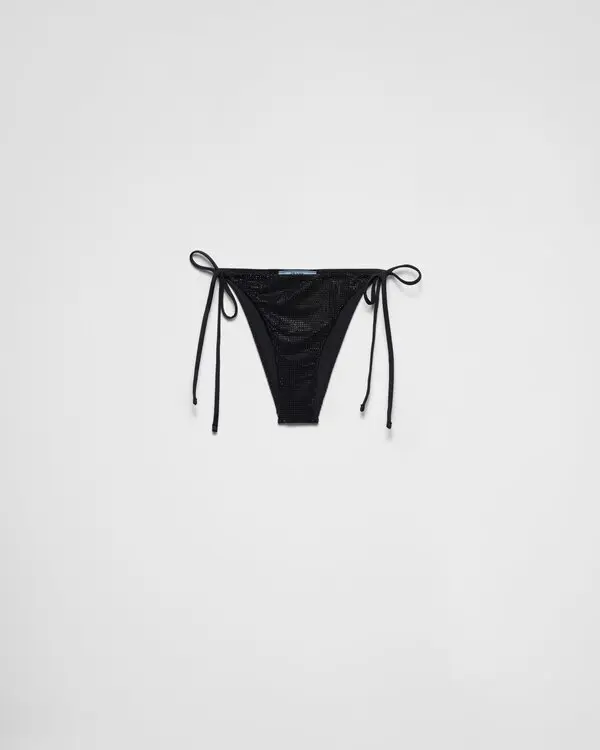 Prada Jersey Bikini Bottom With Rhinestones - Black/fume