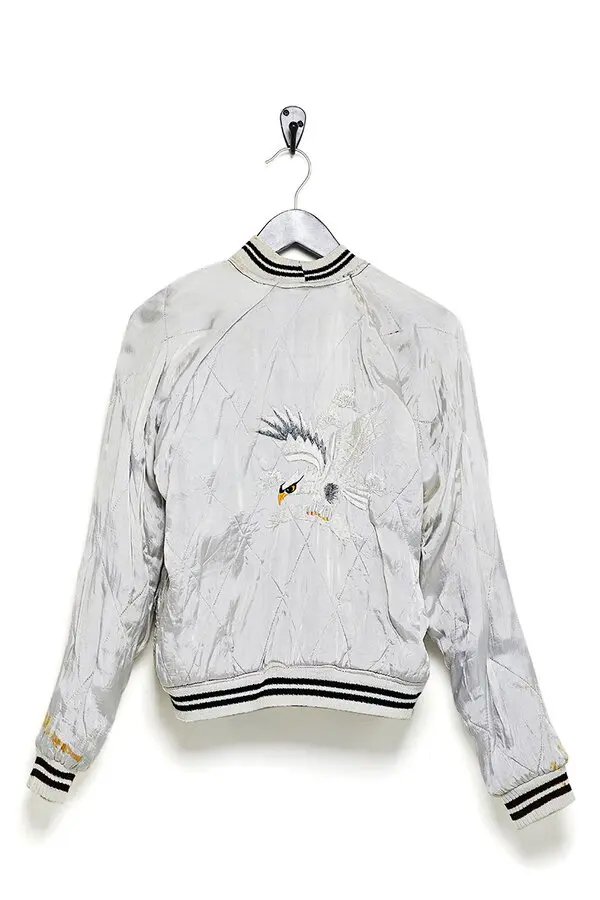 Vintage Wgaca Silver Silk & Black Velvet Guam Reversible Jacket
