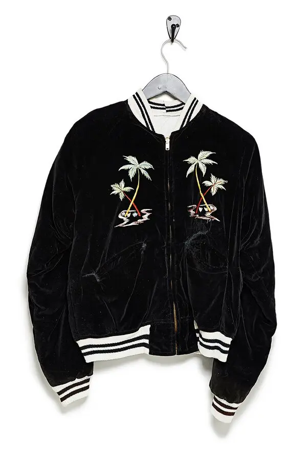 Vintage Wgaca Silver Silk & Black Velvet Guam Reversible Jacket