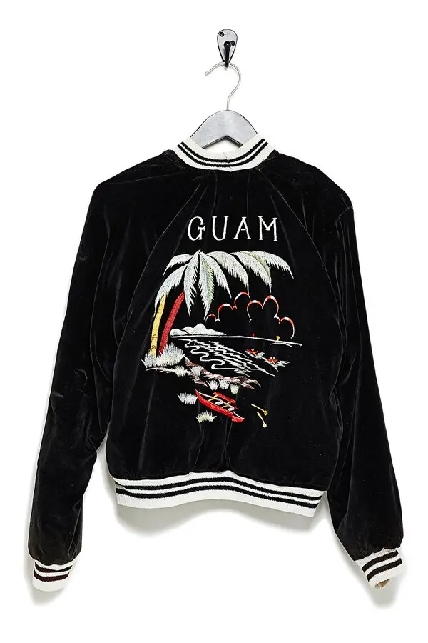 Vintage Wgaca Silver Silk & Black Velvet Guam Reversible Jacket
