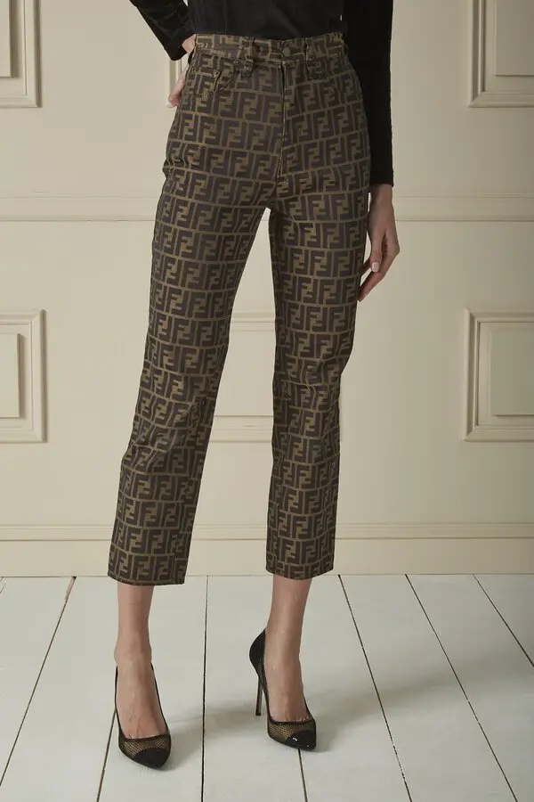 Fendi Zucca Canvas Straight-leg Trousers - Brown