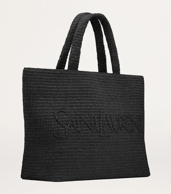 Saint Laurent Raffia Logo Tote Bag - Black